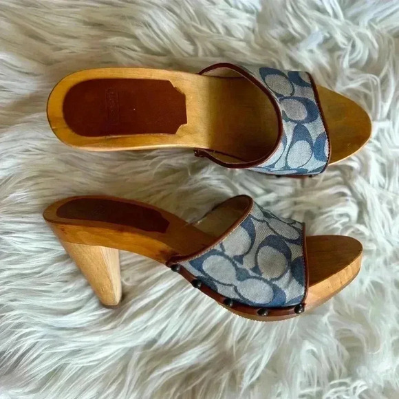 Coach | Shoes | Coach Monogram Denim Slide Sandals Made In Italy Size 6 ...